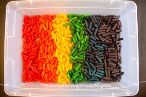 Rainbow Noodle Sensory Bin - MamaMeganAllysa